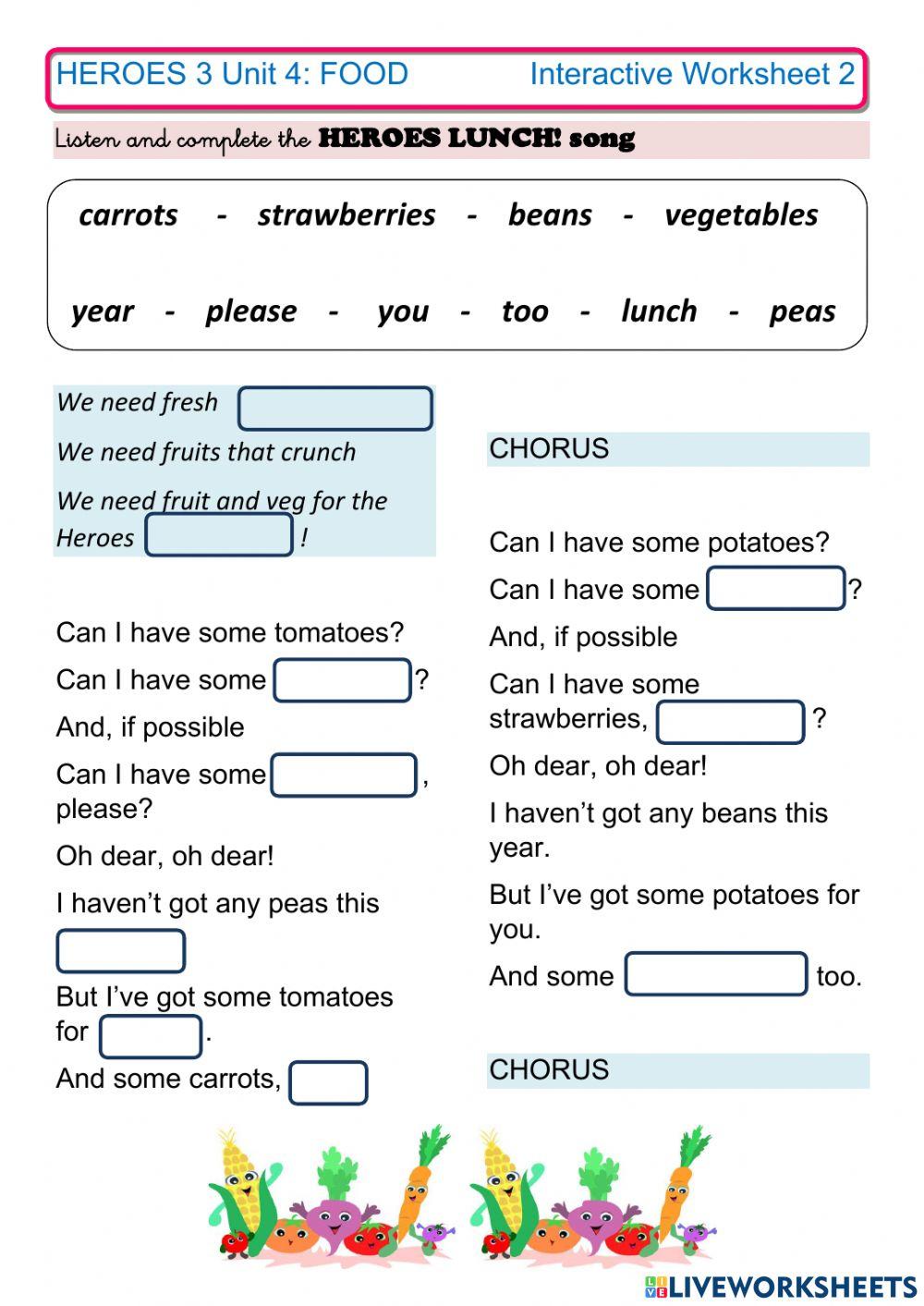 Lunch Song 752432 | NICAMORE | Live Worksheets
