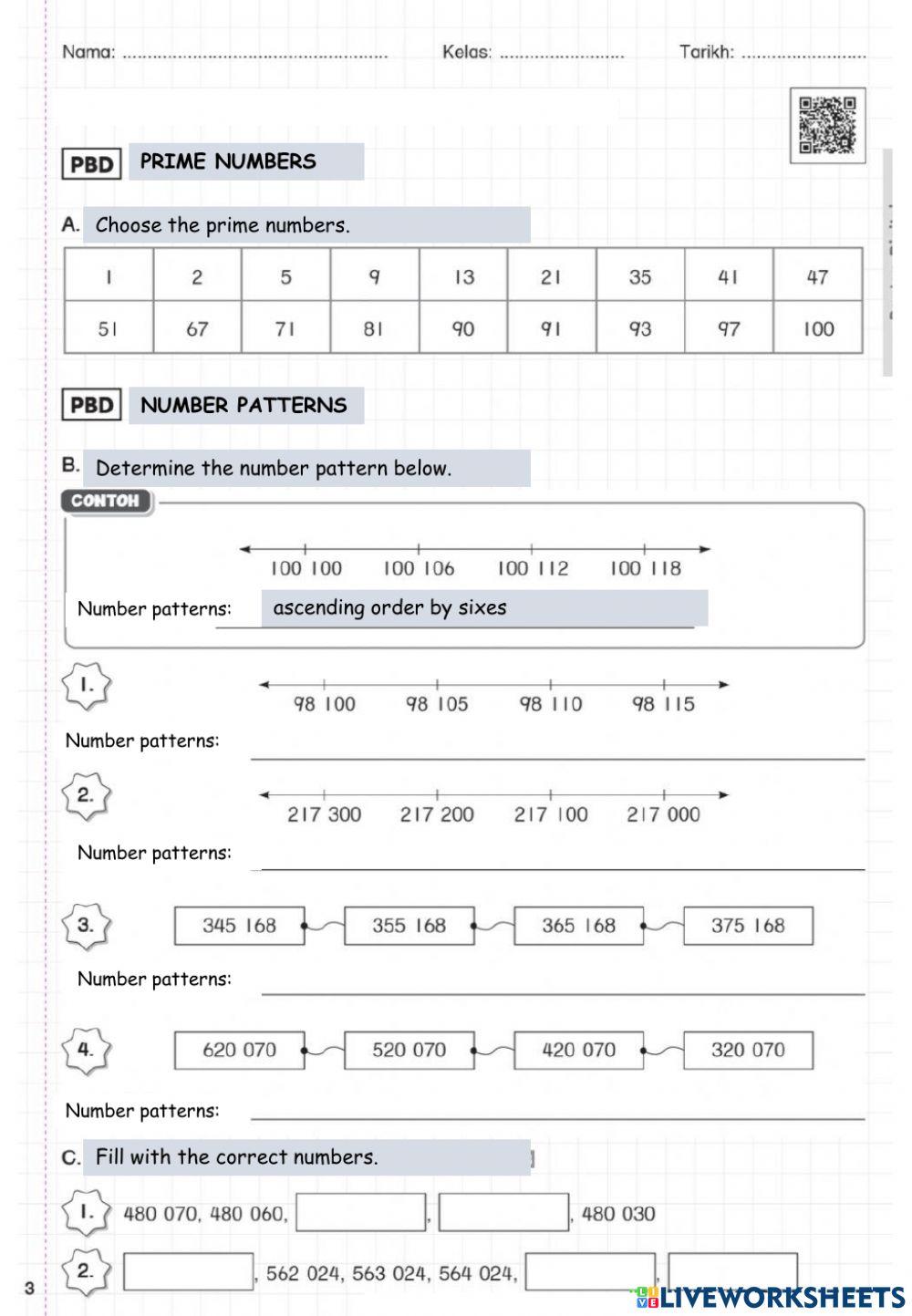 NUMBERS PATTERN… | Free Interactive Worksheets | 4784230