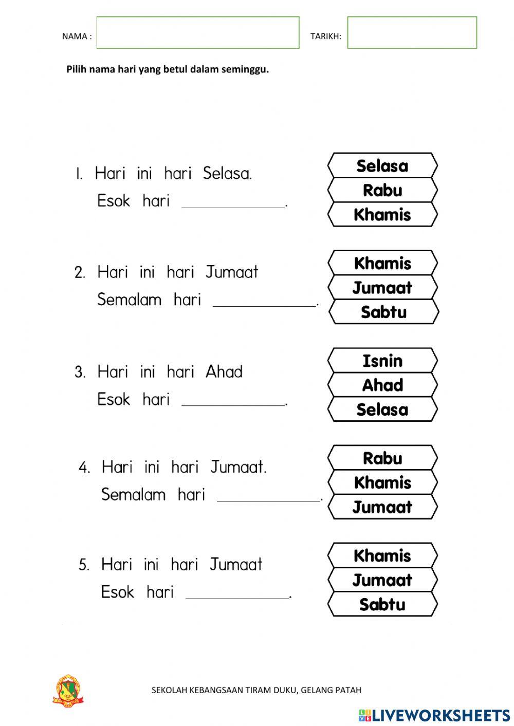 Hari online exercise for 1 | Live Worksheets