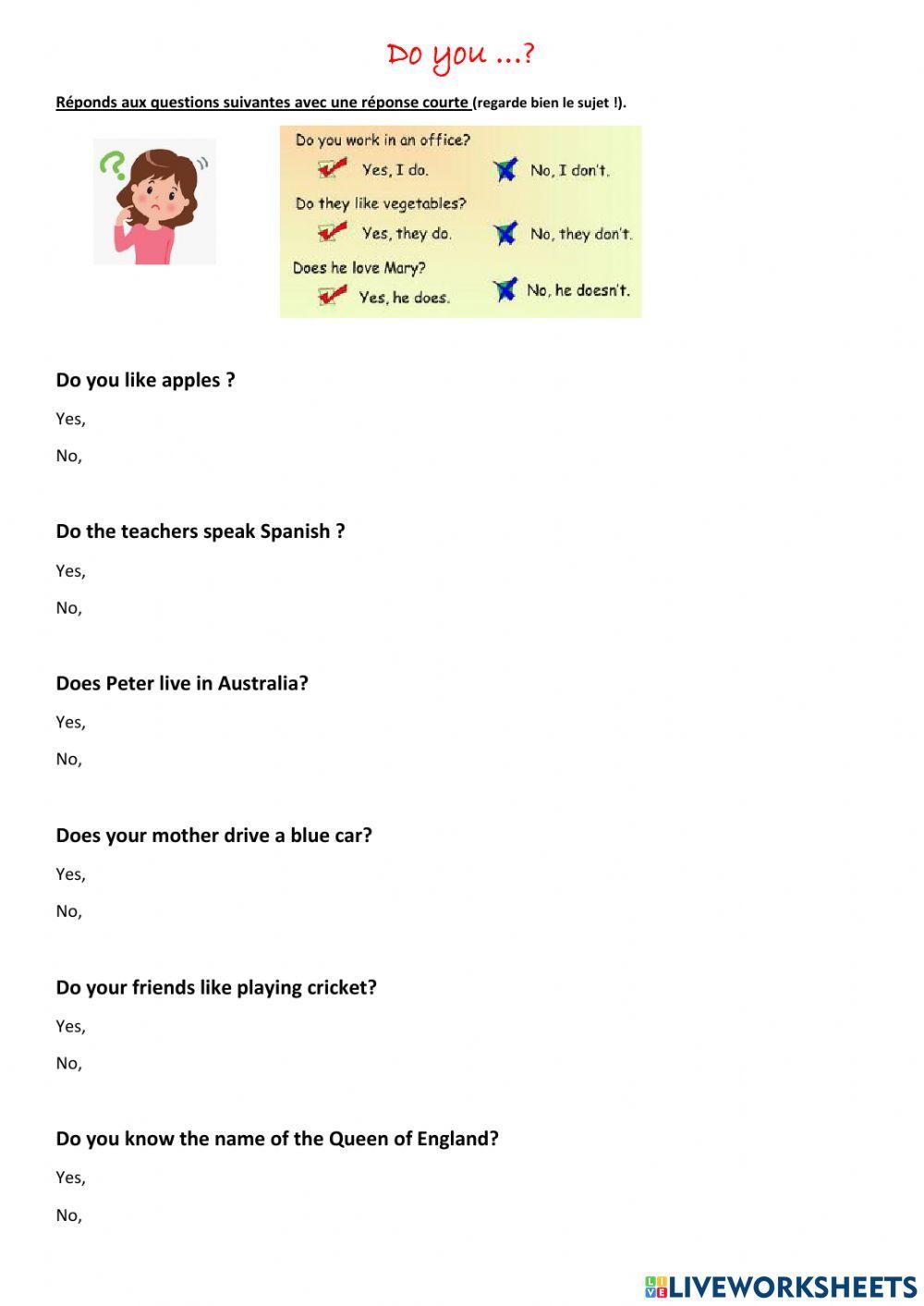 752583 | Simple present - SHORT ANSWERS | MrGautherin