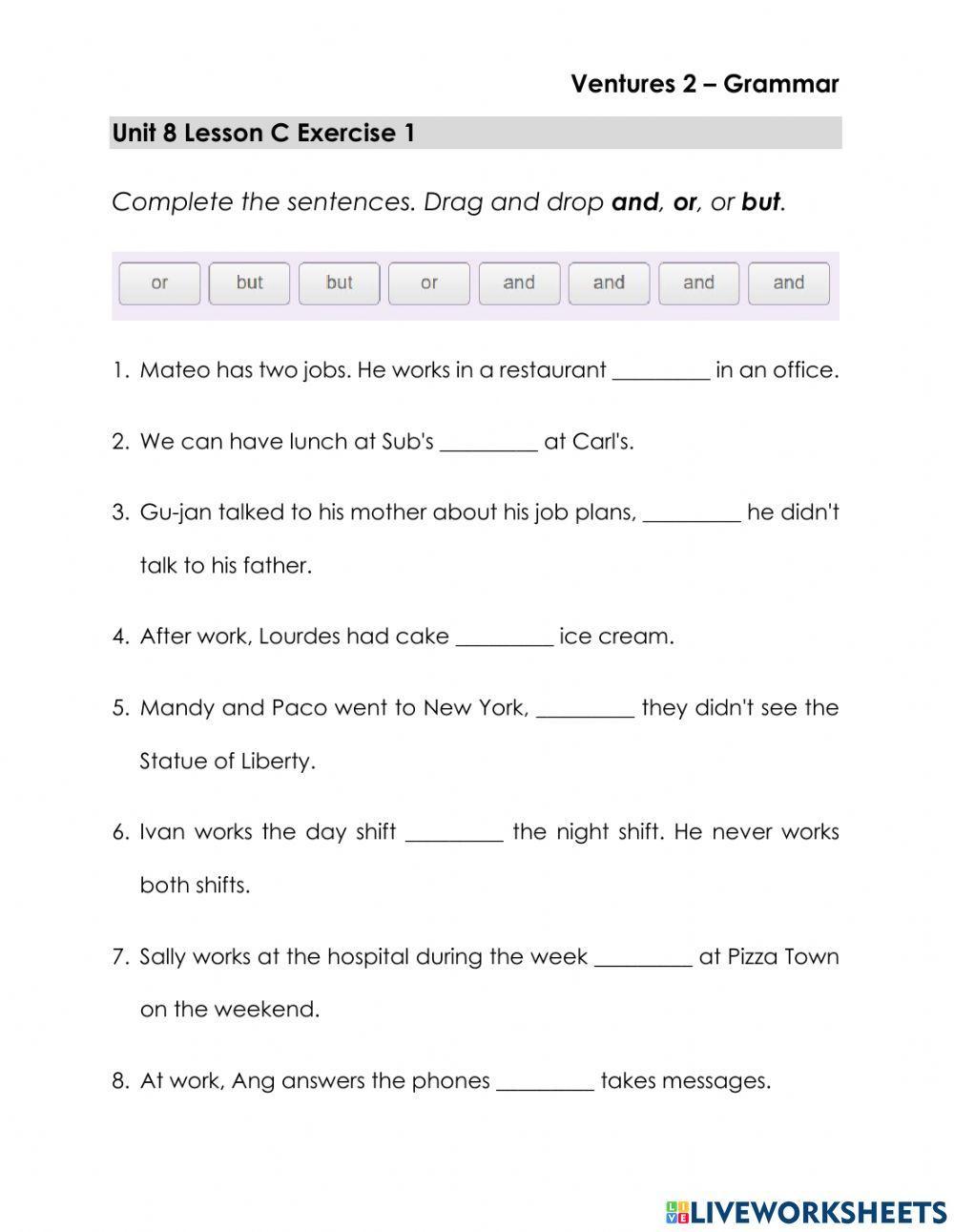 Practice Grammar - Conjunctions and, or, but | Lesley