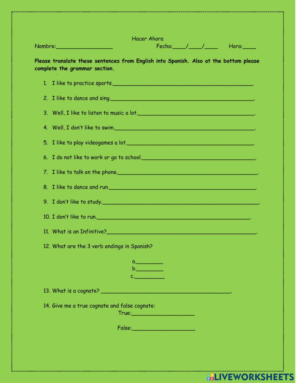 Capítulo 1A Review: Do Now -7 online exercise for | Live Worksheets