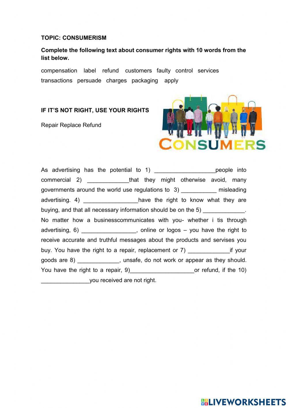 Consumerism Voc… | Free Interactive Worksheets | 753108