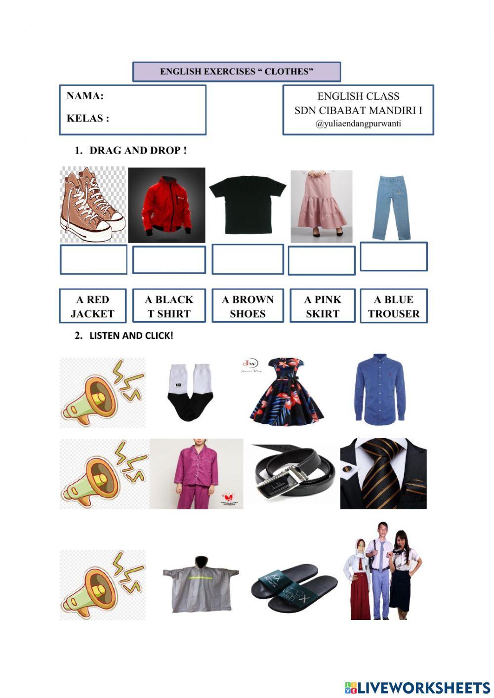 Clothes online exercise for Grade 3 | Live Worksheets
