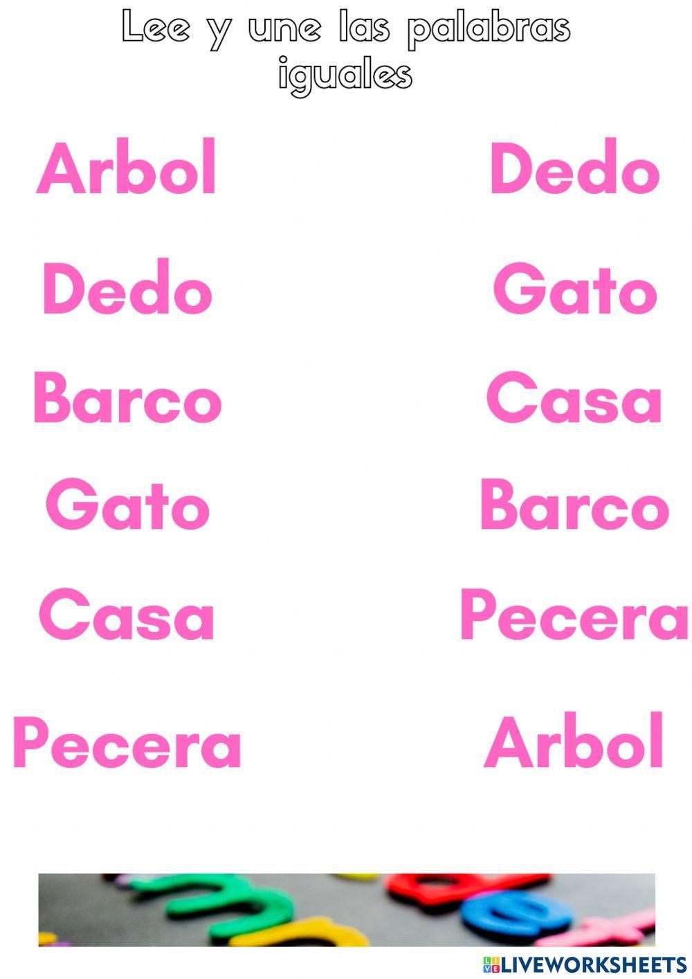 Unión de palabras iguales worksheet | Live Worksheets