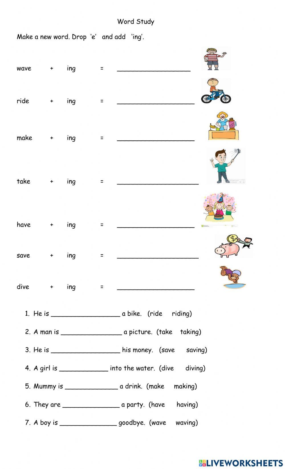 Word Study Drop E Add Ing Online Exercise For Live Worksheets word-study-drop-e-add-ing-online-exercise-for-live-worksheets