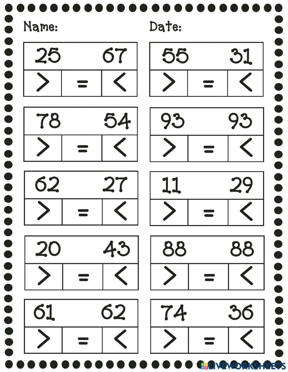 Mayor menor activity | Live Worksheets