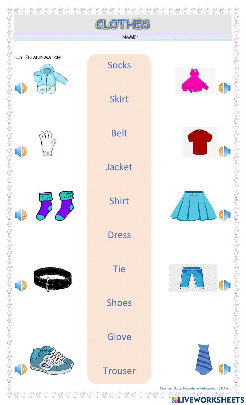 Clothes | Free Interactive Worksheets | 754584