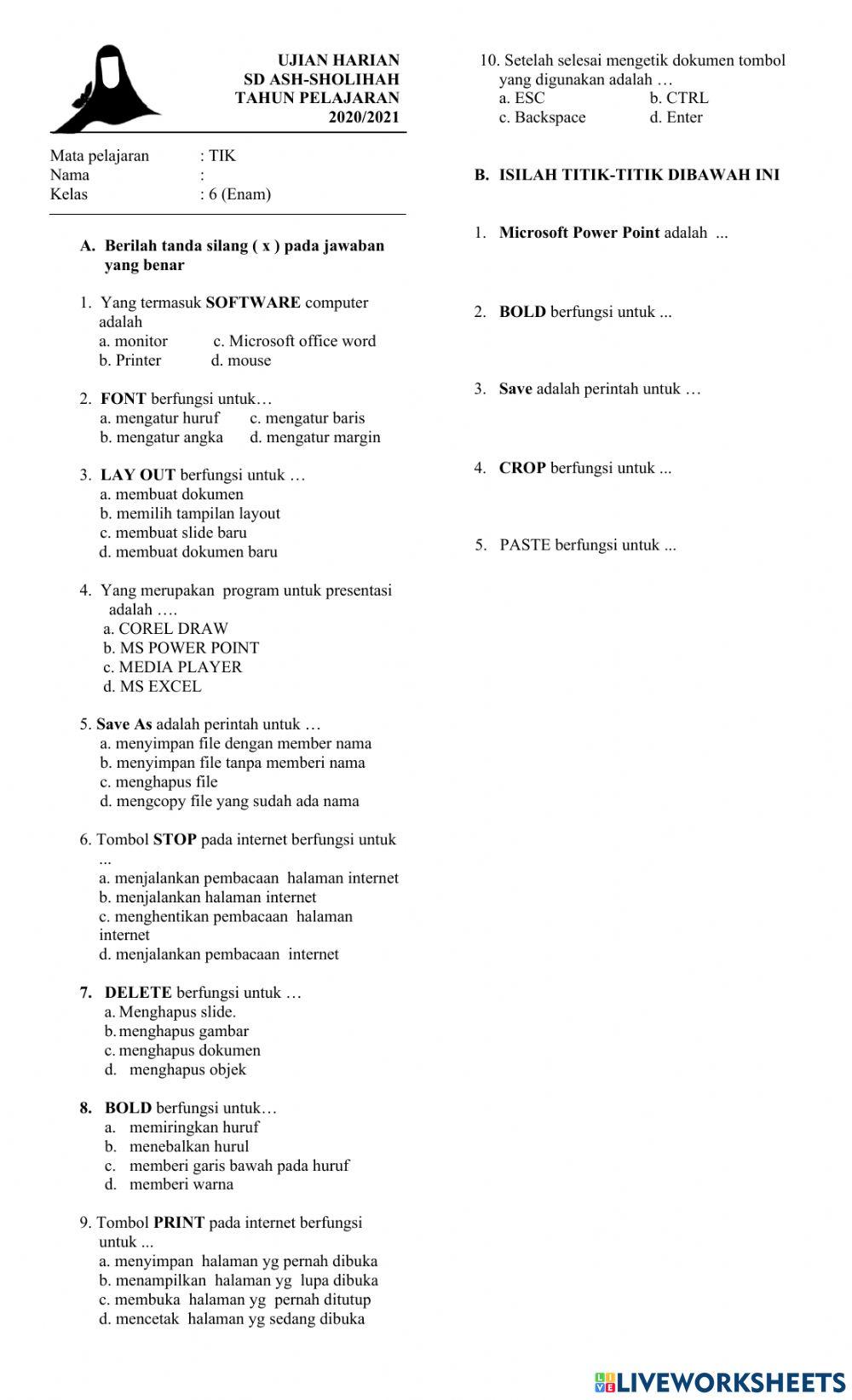 Ujian online activity | Live Worksheets