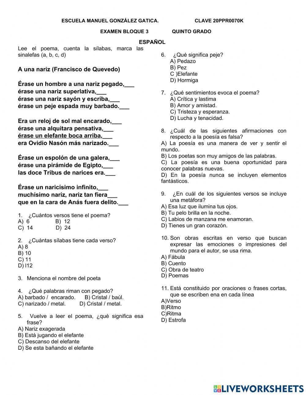 Bloque 3 español worksheet | Live Worksheets