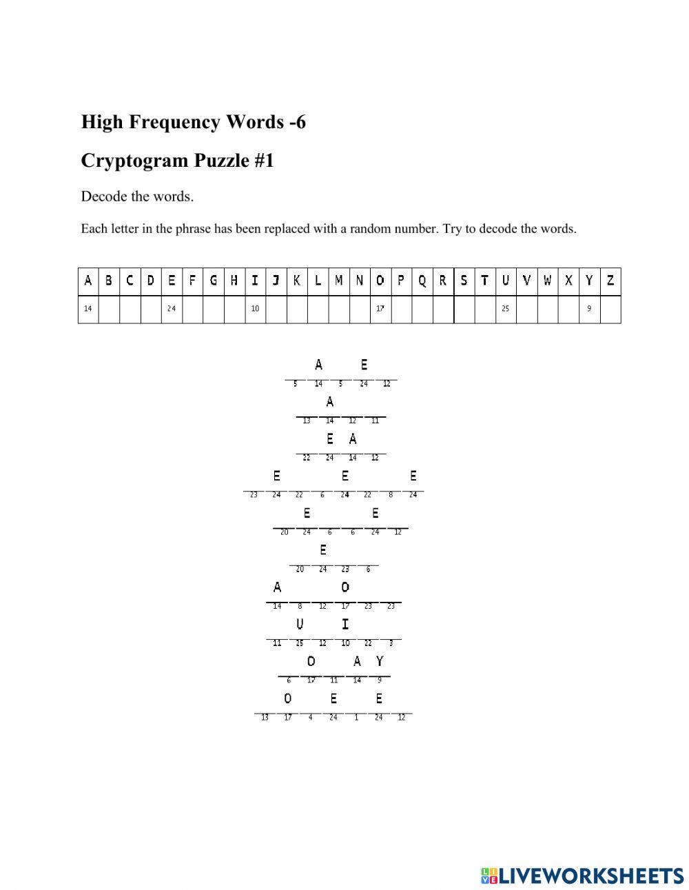 755379 | High Frequency Words - 6 Cryptogram Puzzle -1
