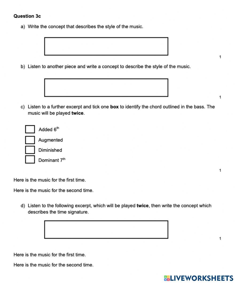 Higher Music Practise Question 3C worksheet | Live Worksheets