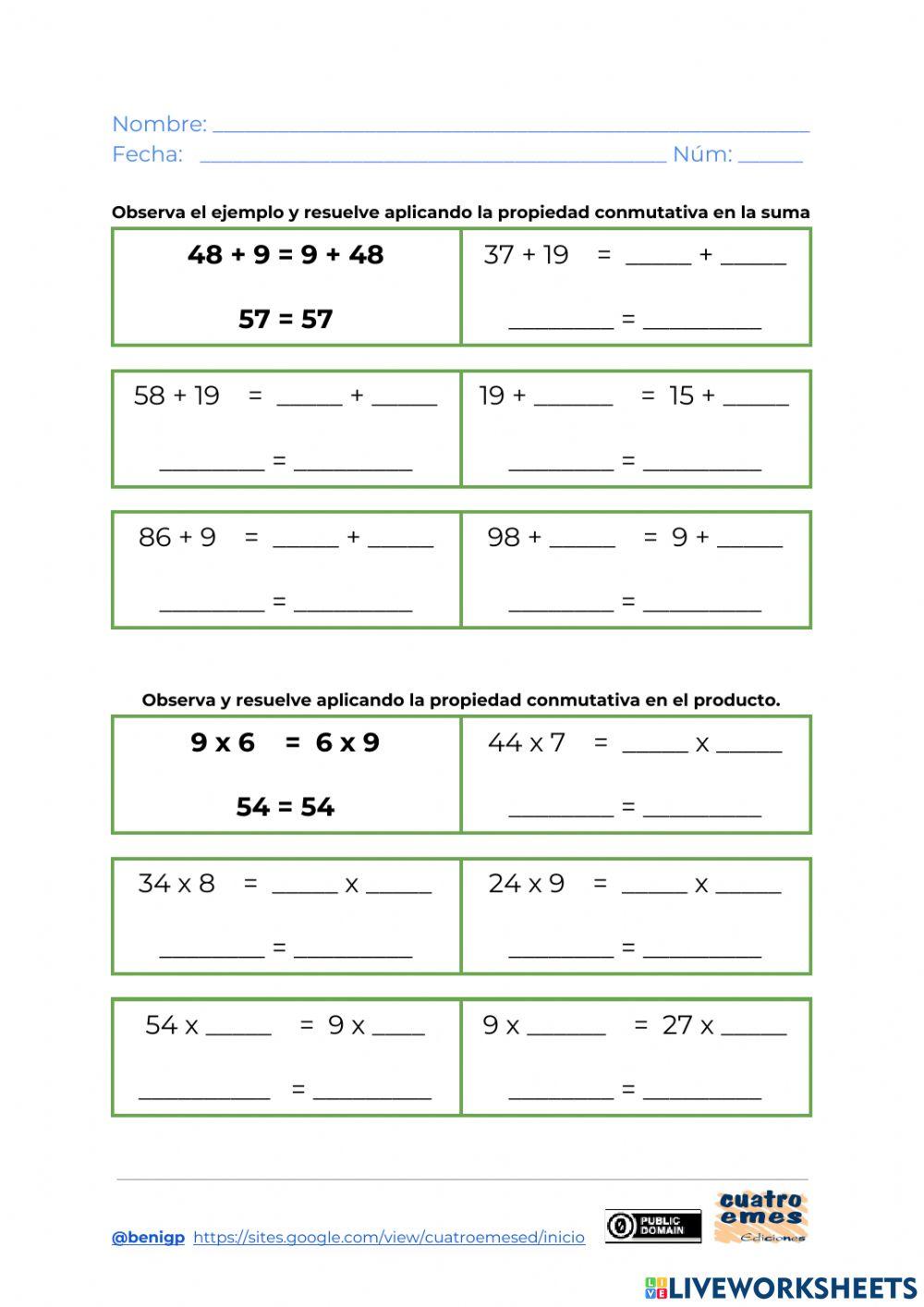 Asociativa-Conmutativa3 worksheet | Live Worksheets