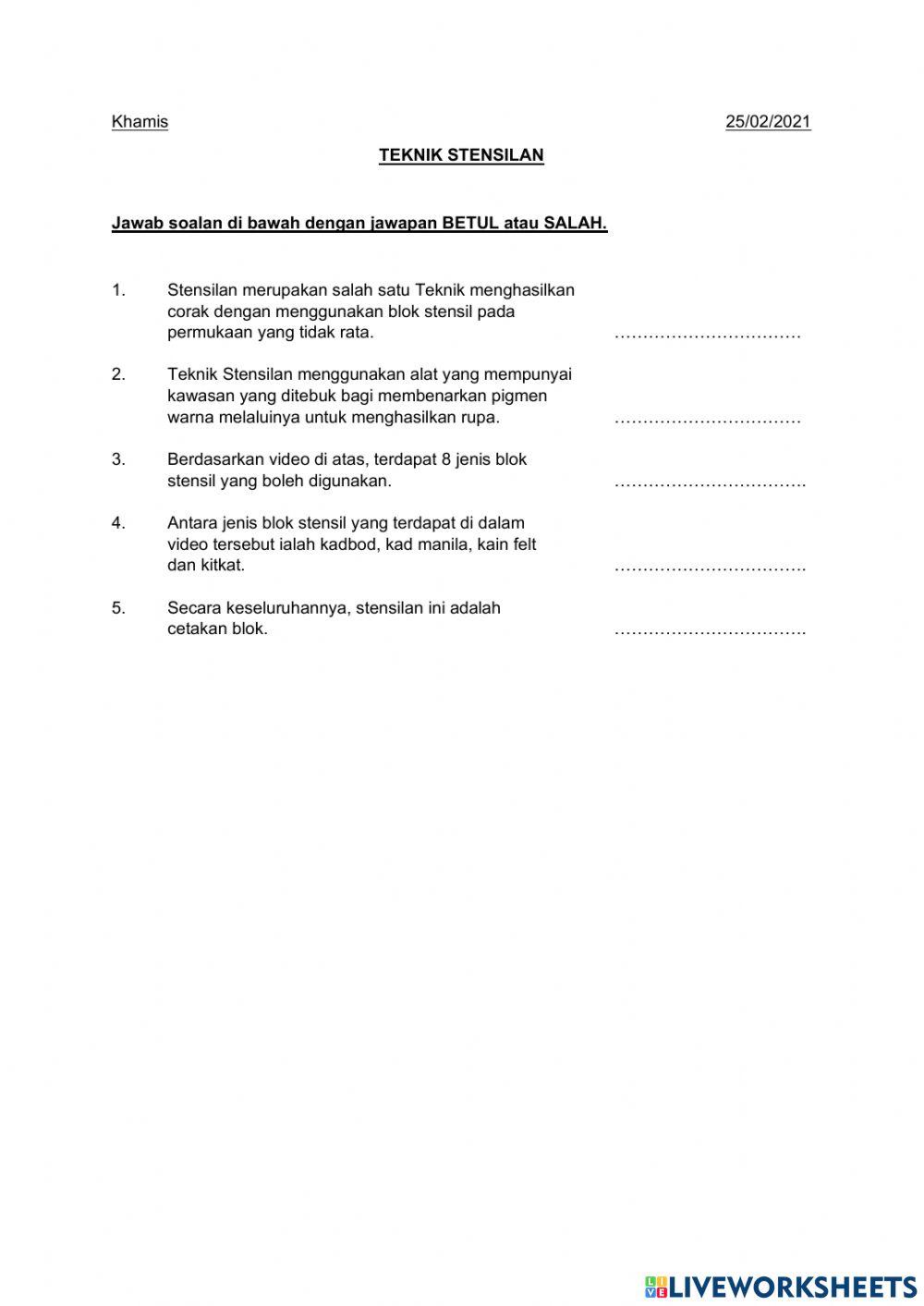 TEKNIK STENSILAN online exercise for | Live Worksheets