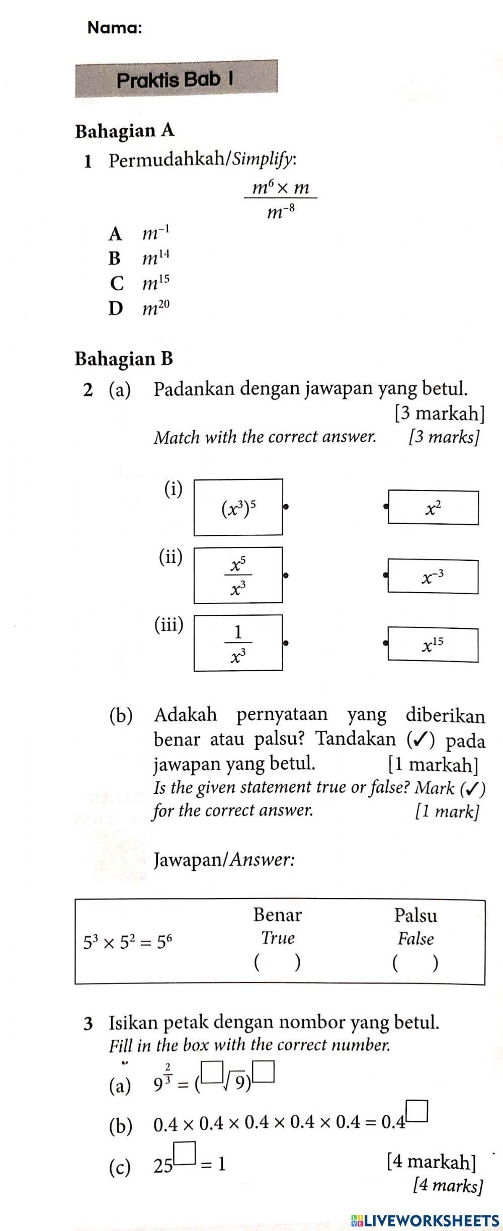 Bab 1: INDEKS worksheet | Live Worksheets