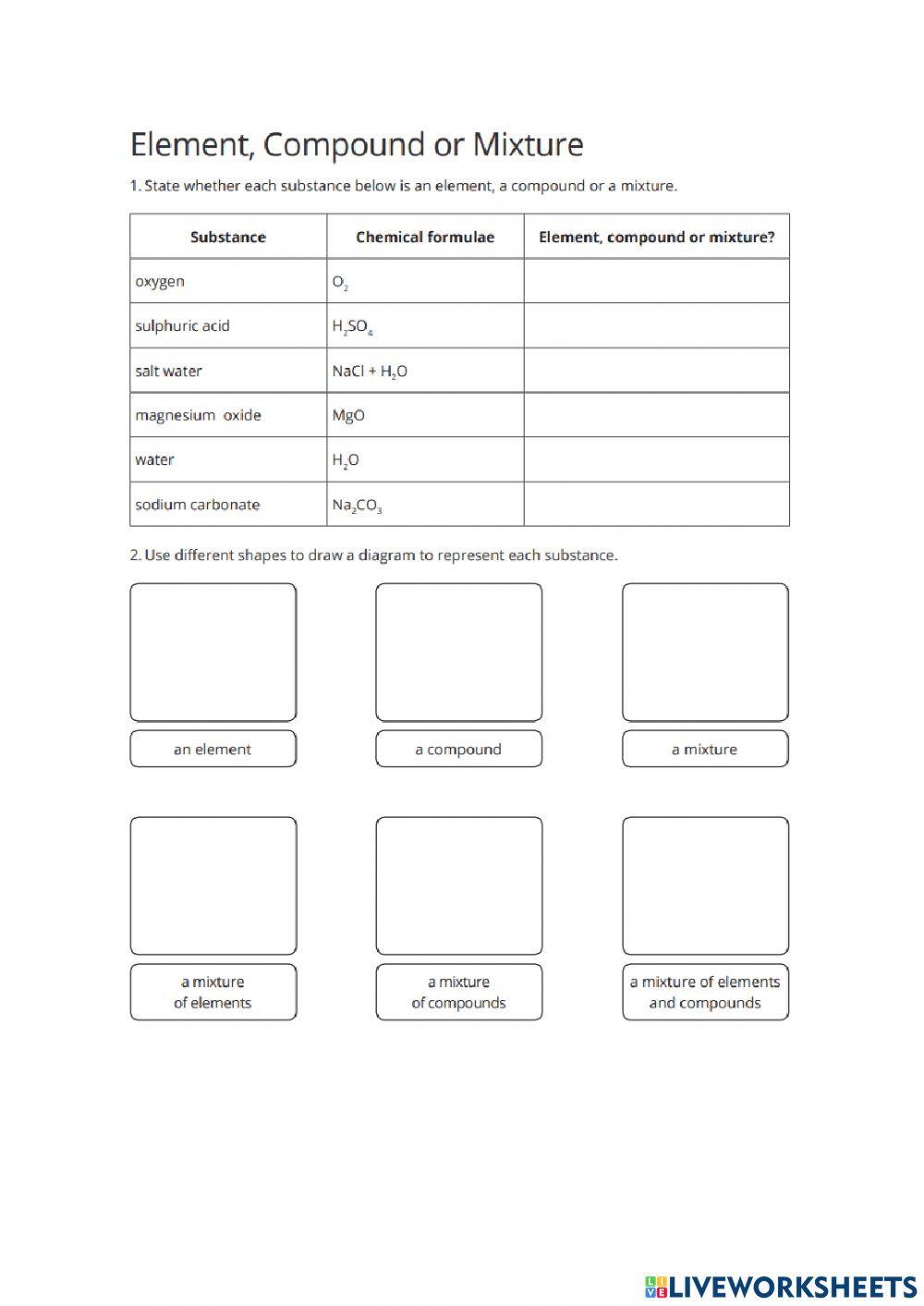 Elements Compou… | Free Interactive Worksheets | 755556