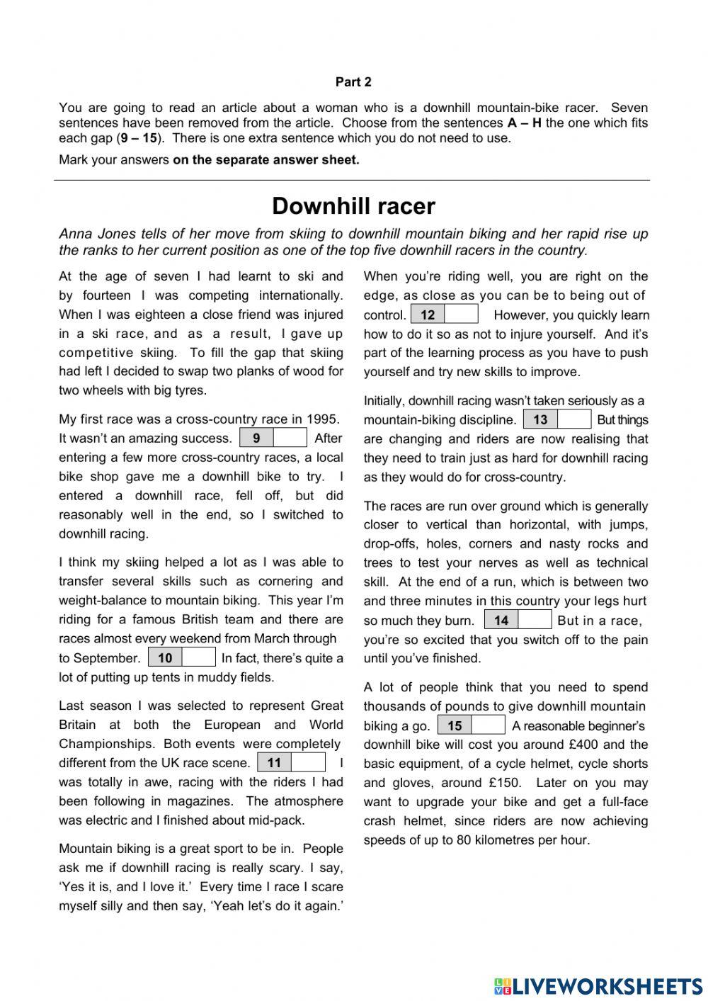 FCE Reading online activity | Live Worksheets