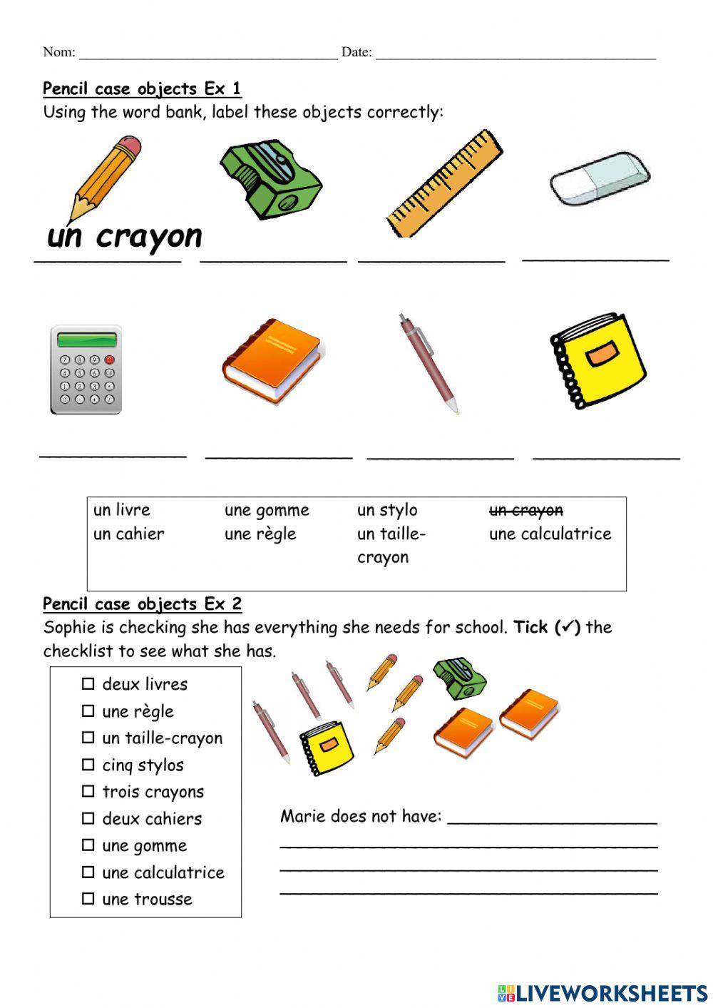 Mes affaires | Free Interactive Worksheets | 756082