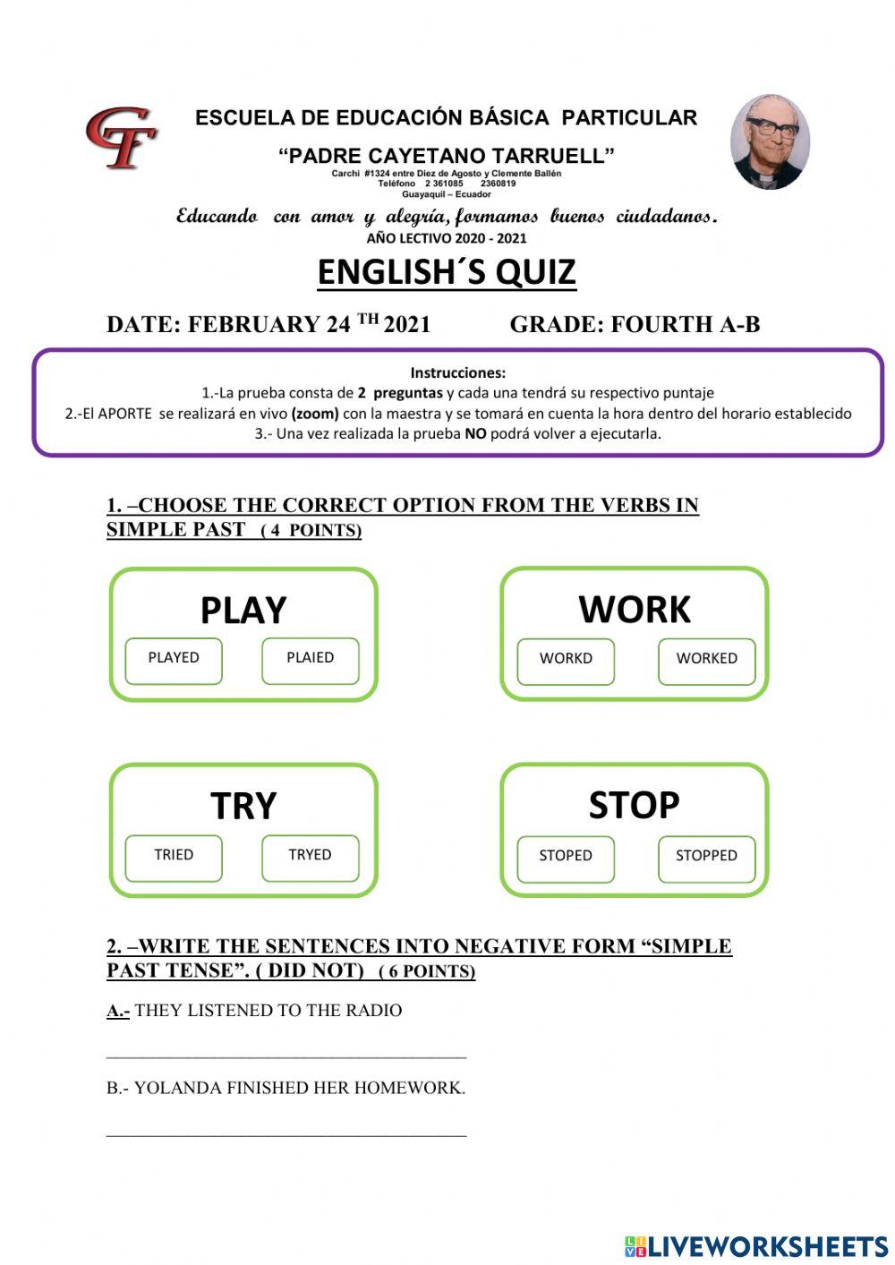 English-quiz worksheet | Live Worksheets