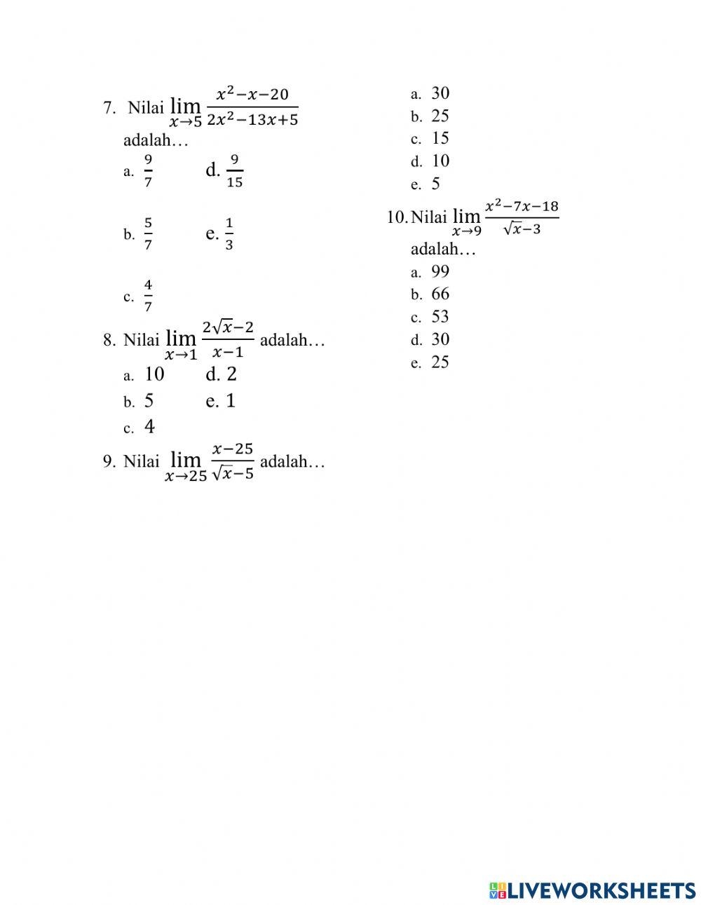 756318 | Ulangan Matematika | Marifatun | LiveWorksheets