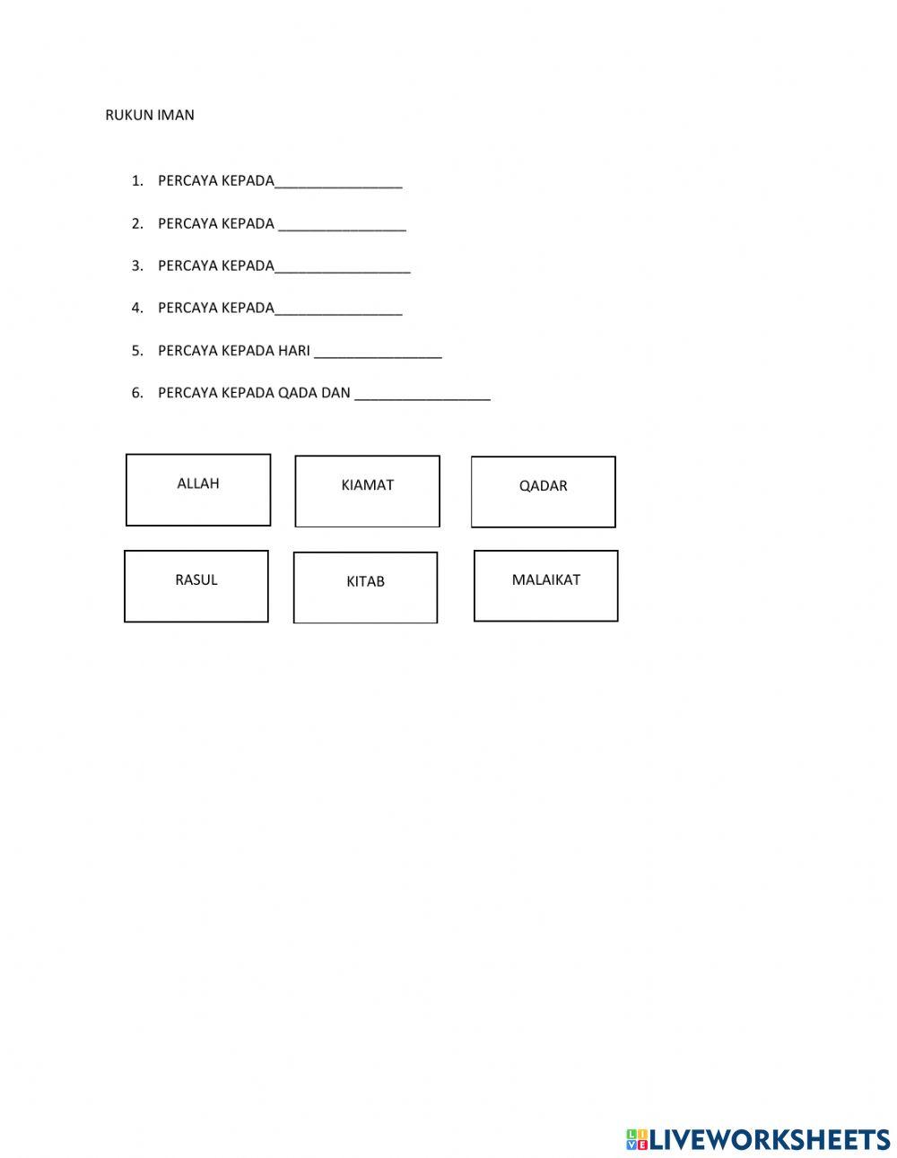 Rukun iman 756363 | sofiah_86 | Live Worksheets