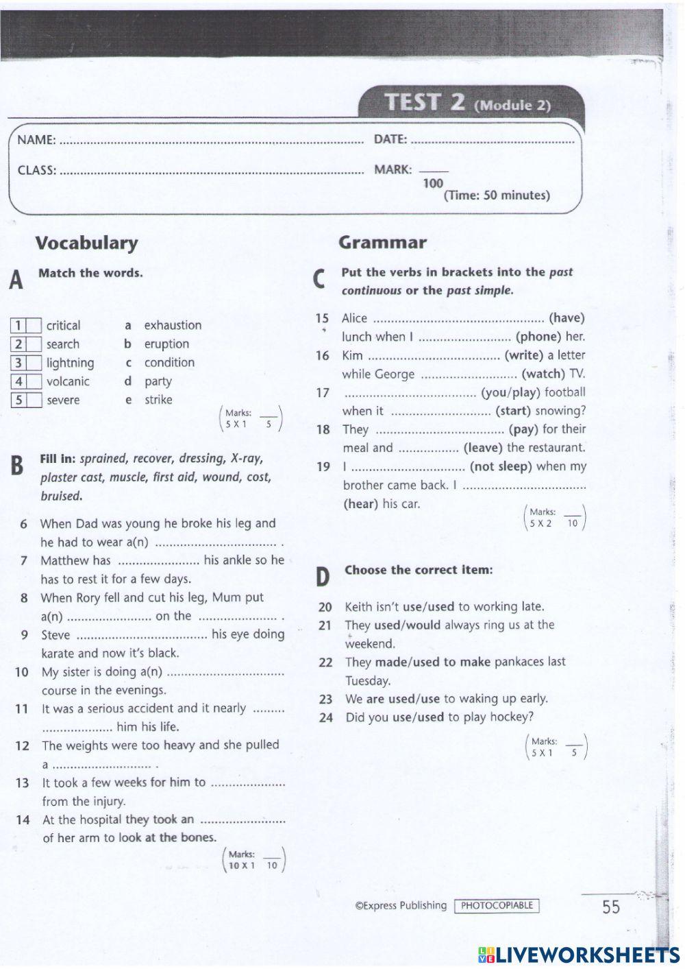 Spark 3 Test Module 2 online exercise for | Live Worksheets
