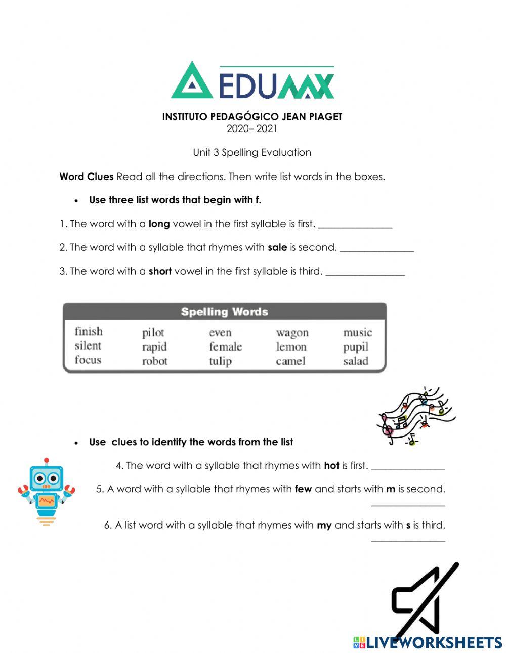 PIII SPElling evaluation u3 worksheet | Live Worksheets PIII SPElling evaluation u3 worksheet | Live Worksheets