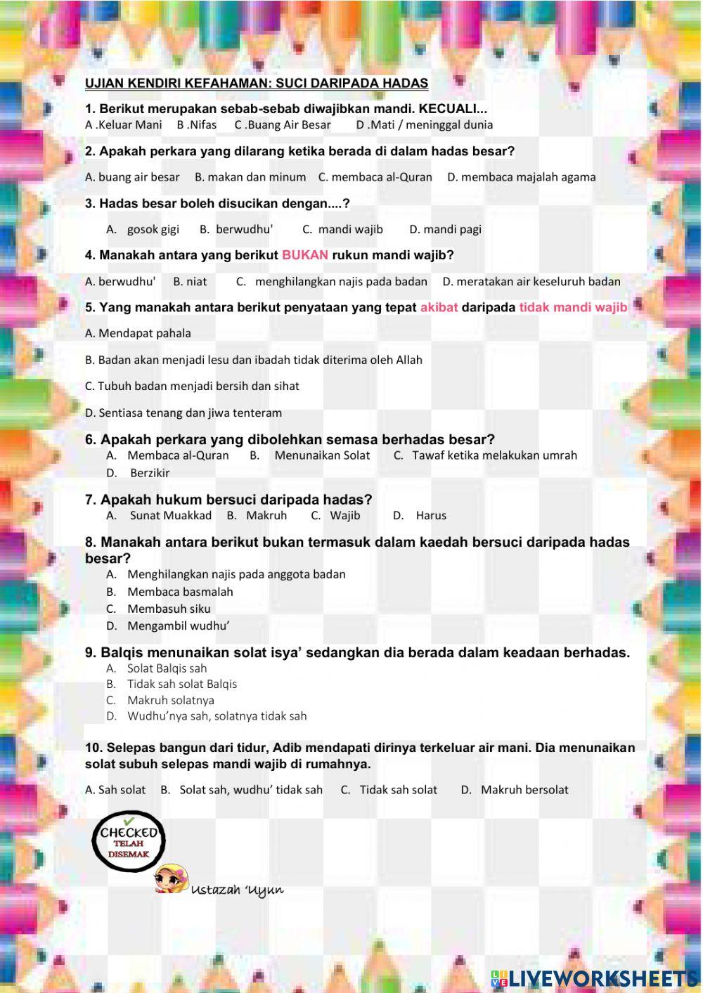 Suci dari hadas besar worksheet | Live Worksheets