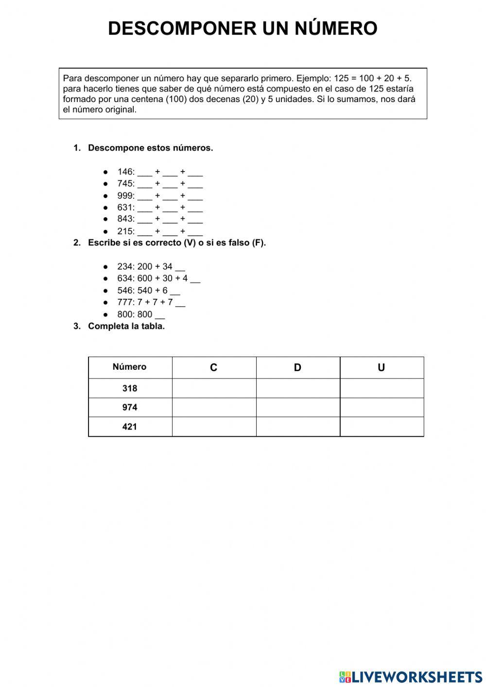 Descomponer números | Hacker Pl | Live Worksheets