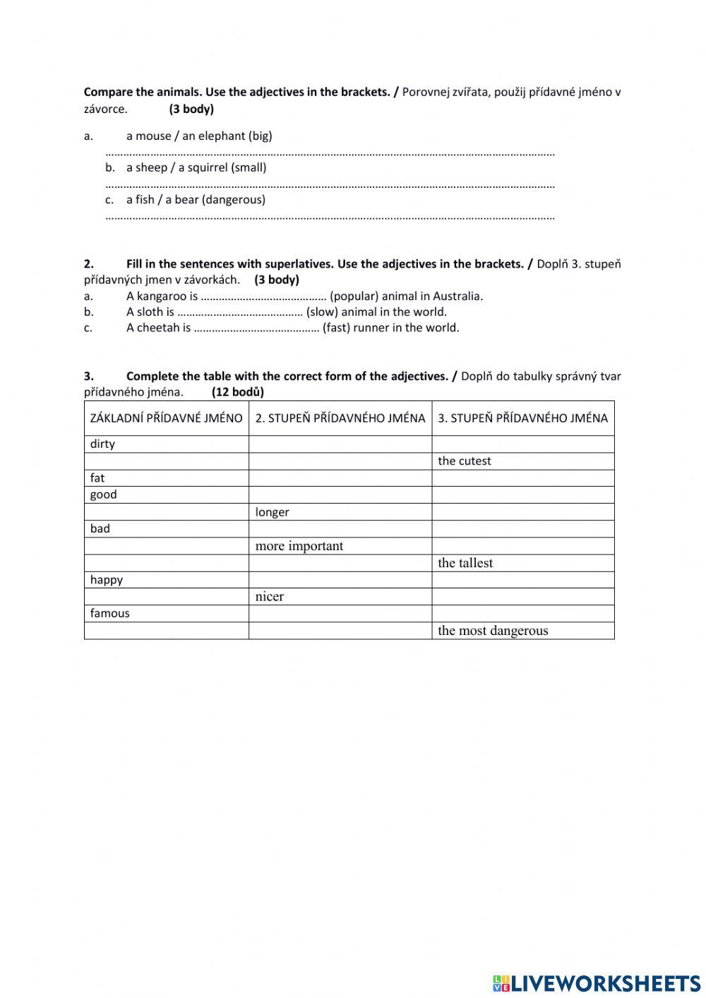 Comparative, superlative worksheet | Live Worksheets