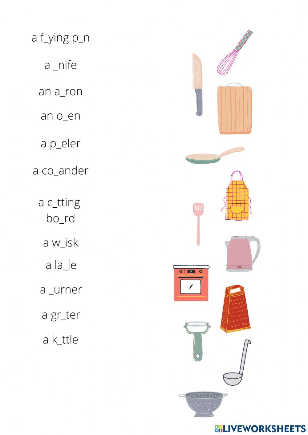 Kitchen Utensils online worksheet | Live Worksheets