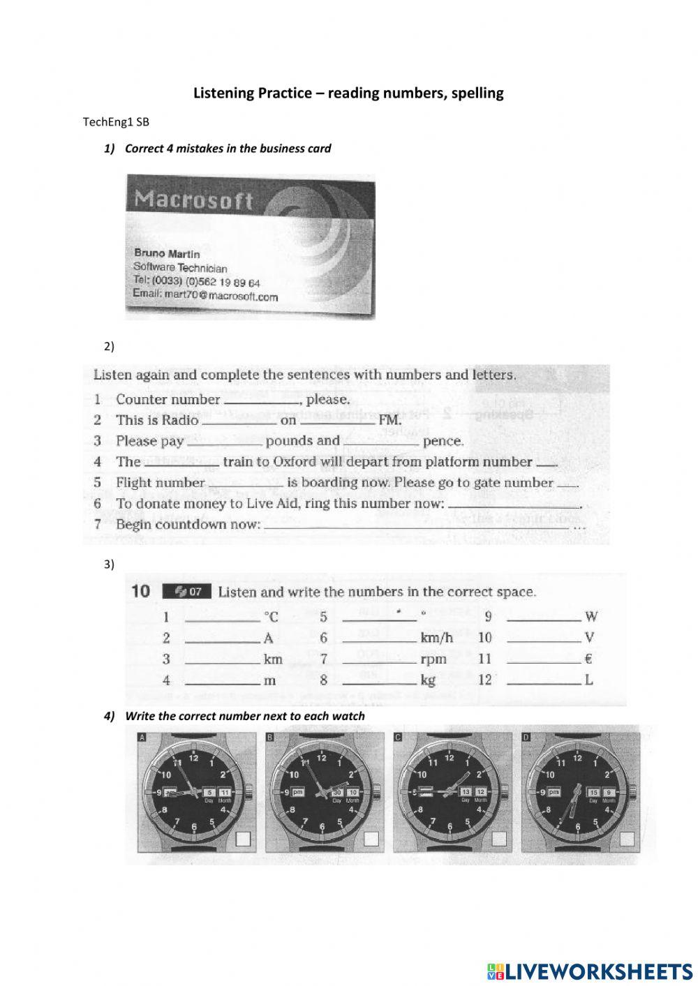 Listening - num… | Free Interactive Worksheets | 4792883