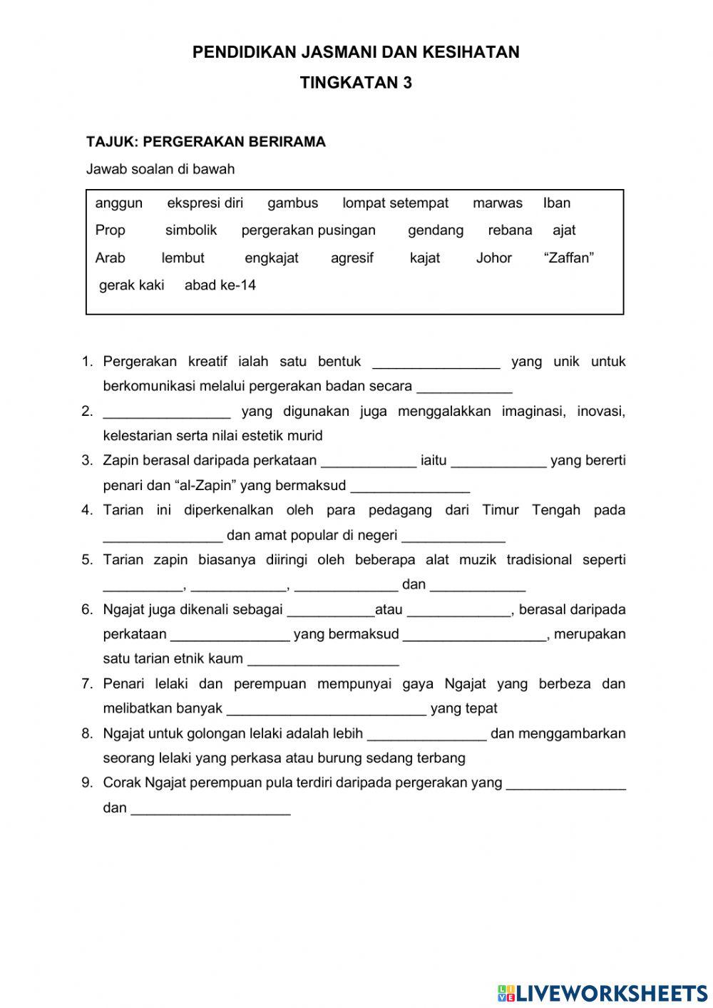 Pergerakan kreatif worksheet | Live Worksheets