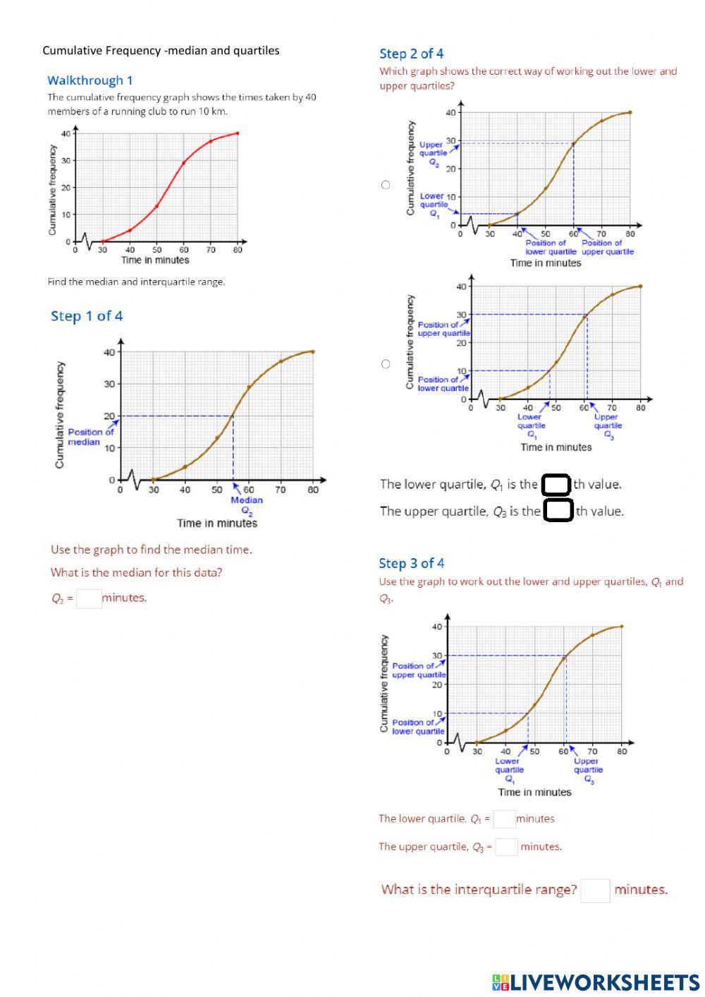 20.2 Cumulative Frequency -median and quartiles online exercise for ...