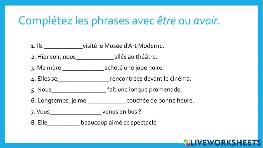 Passé Composé Online Exercise For A2 Live Worksheets
