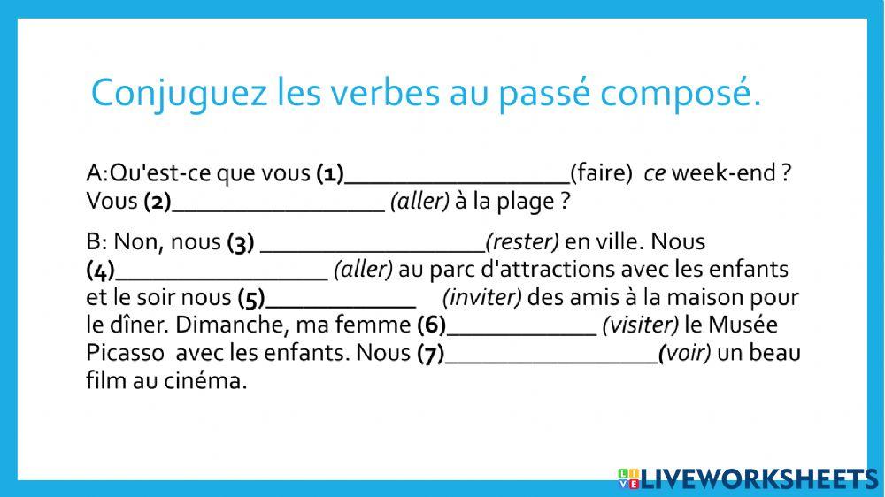 Passé Composé Online Exercise For A2 Live Worksheets