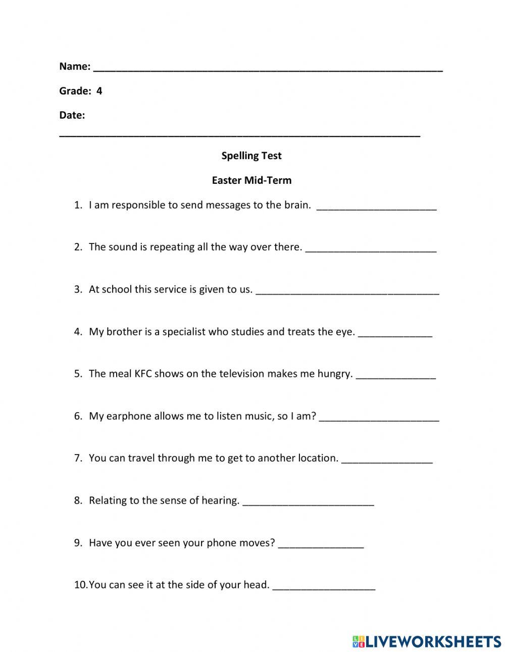 Grade5 | GR4 SPELLING TEST 6444444 | LiveWorksheets