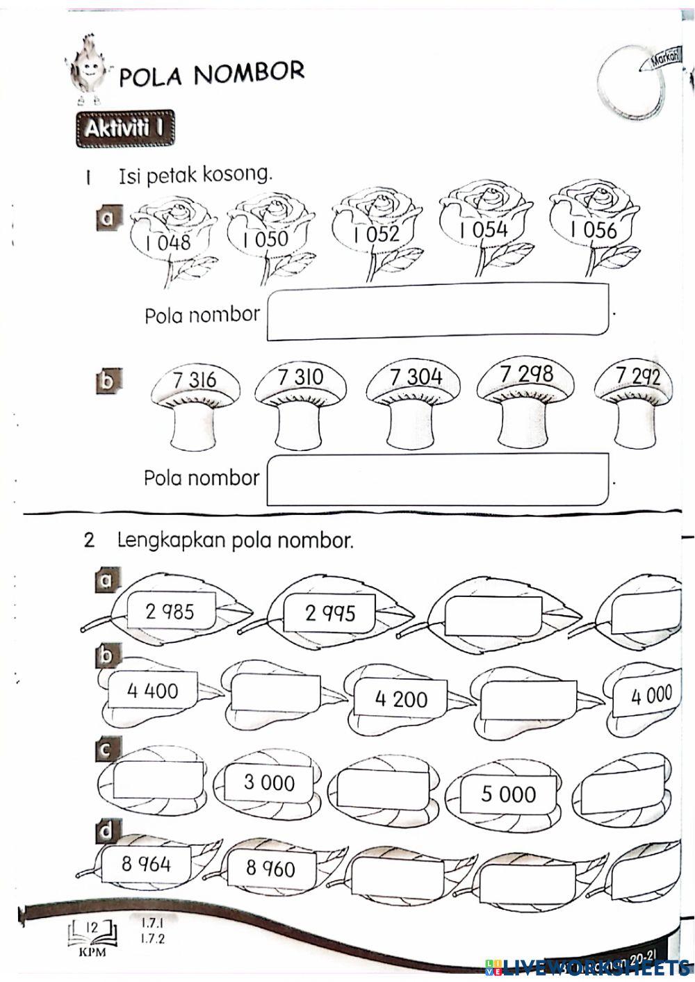 Pola Nombor online pdf exercise | Live Worksheets