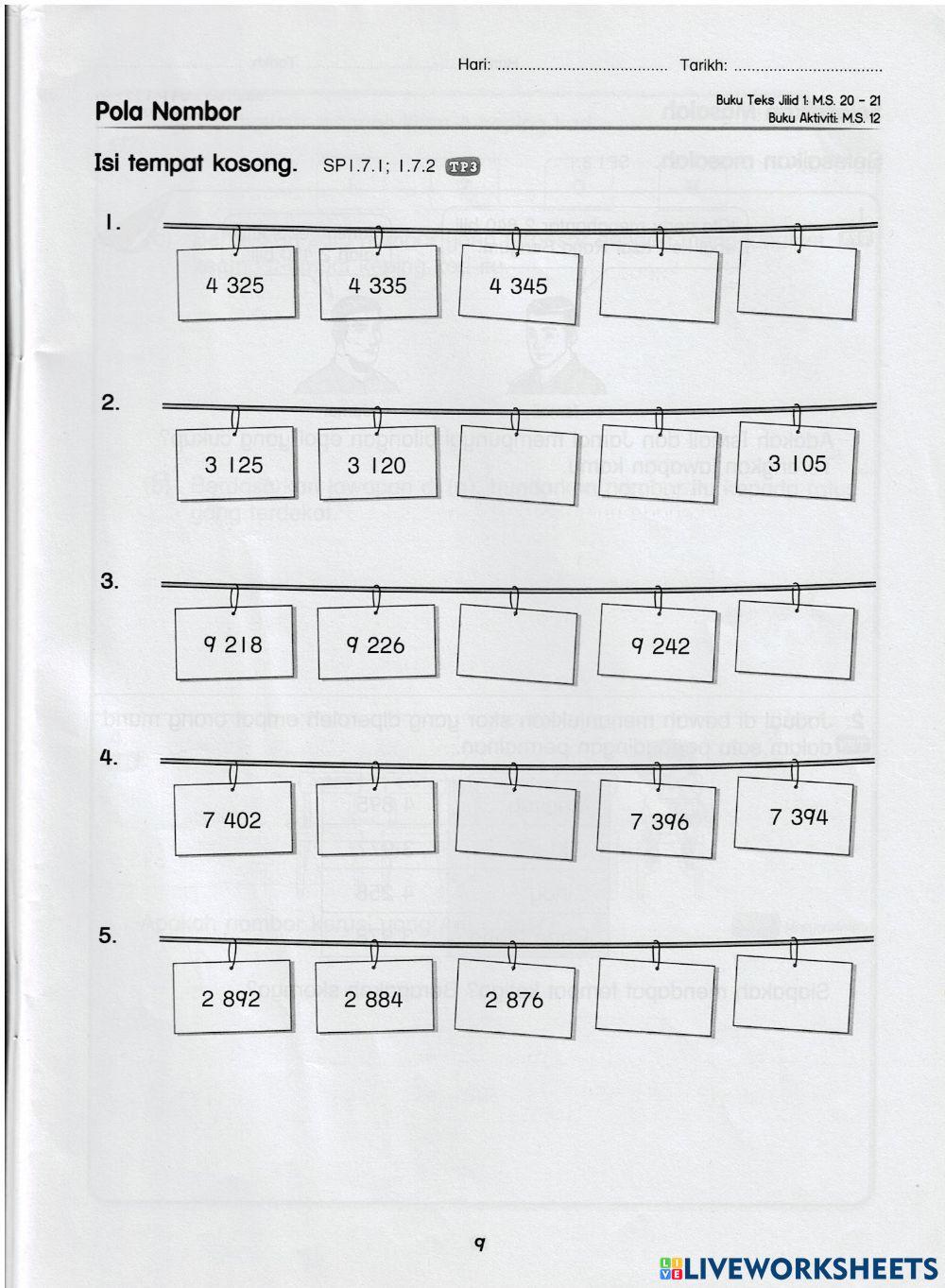 Pola Nombor Matematik worksheet | Live Worksheets