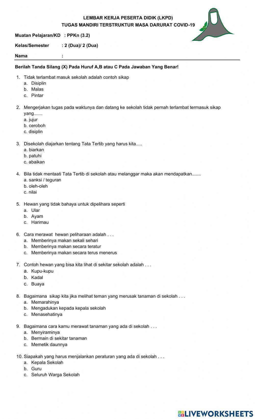 Lkpd pkn tema 6 worksheet | Live Worksheets