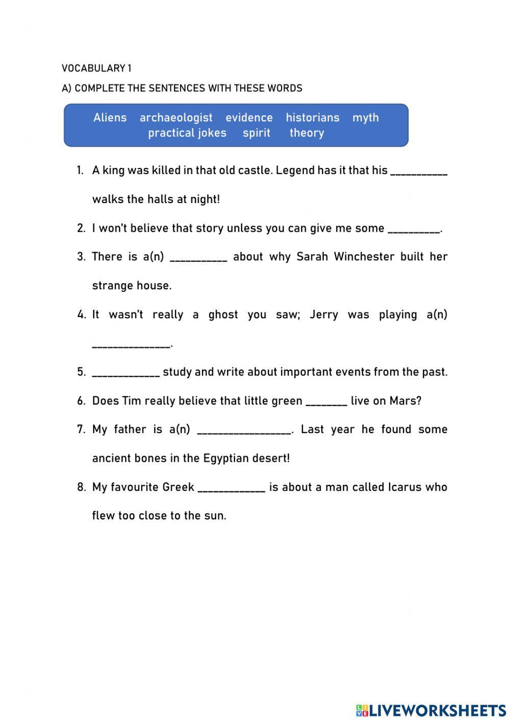 Vocabulary 1 exercise 1 worksheet | Live Worksheets