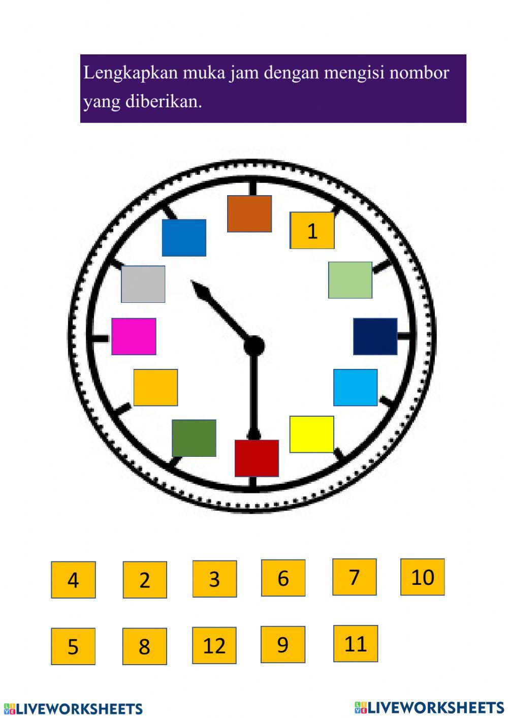 Muka Jam worksheet | Live Worksheets