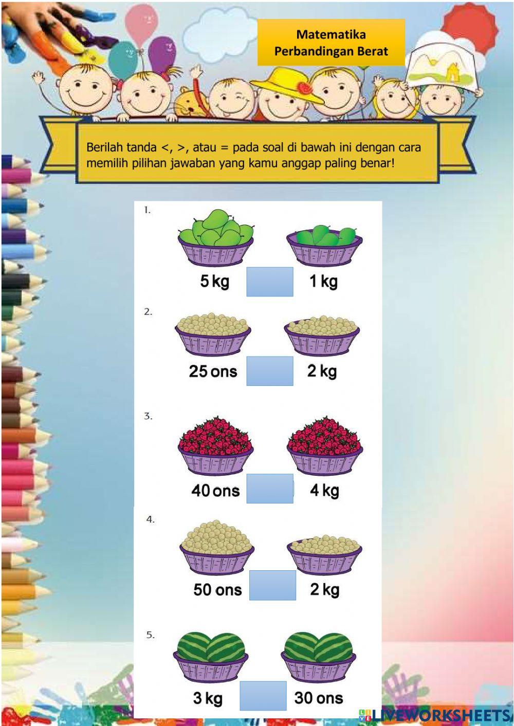 Perbandingan Berat interactive worksheet | Live Worksheets