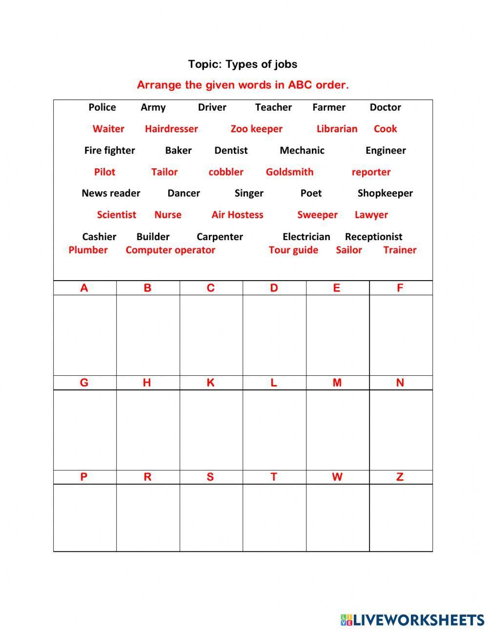 Types of job interactive worksheet | Live Worksheets