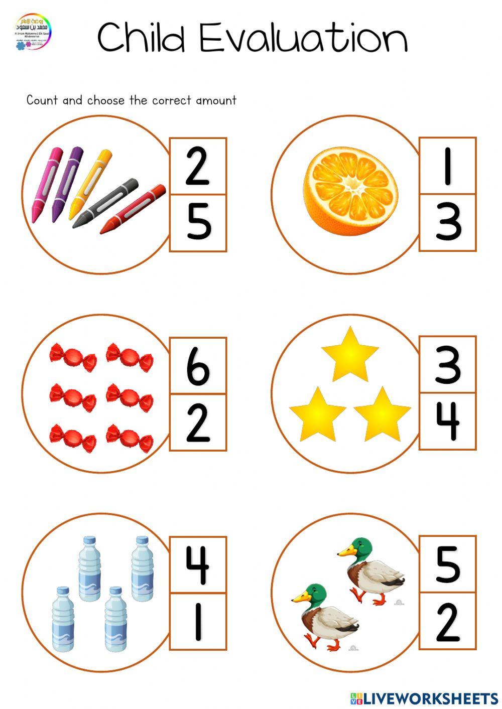 Child Evaluation (Maths) worksheet | Live Worksheets