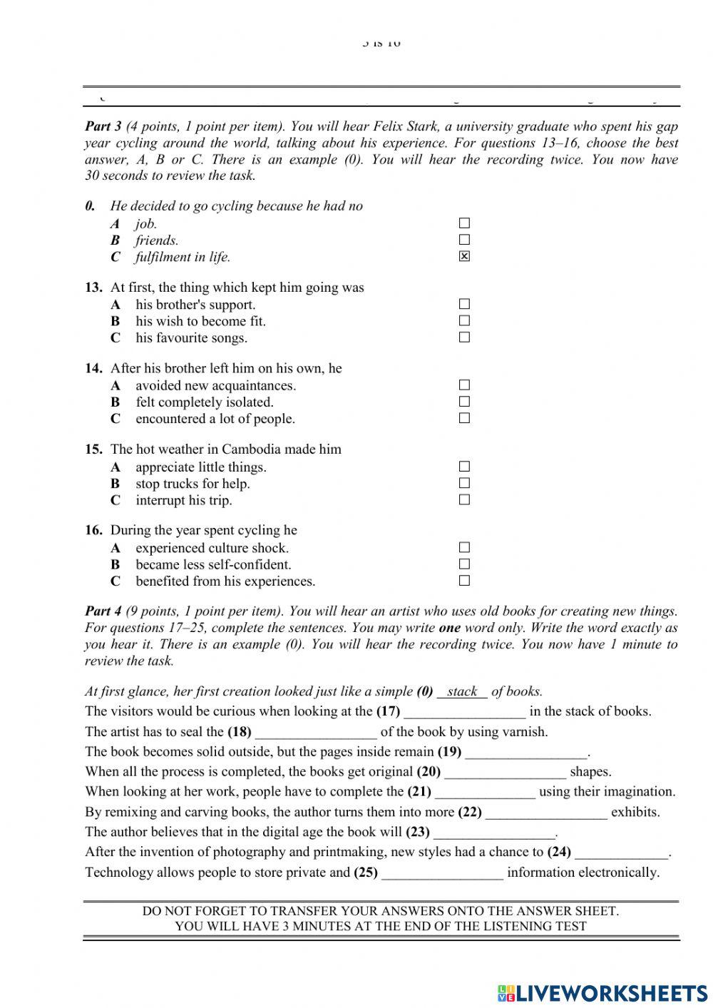 Listening for exam interactive worksheet | Live Worksheets