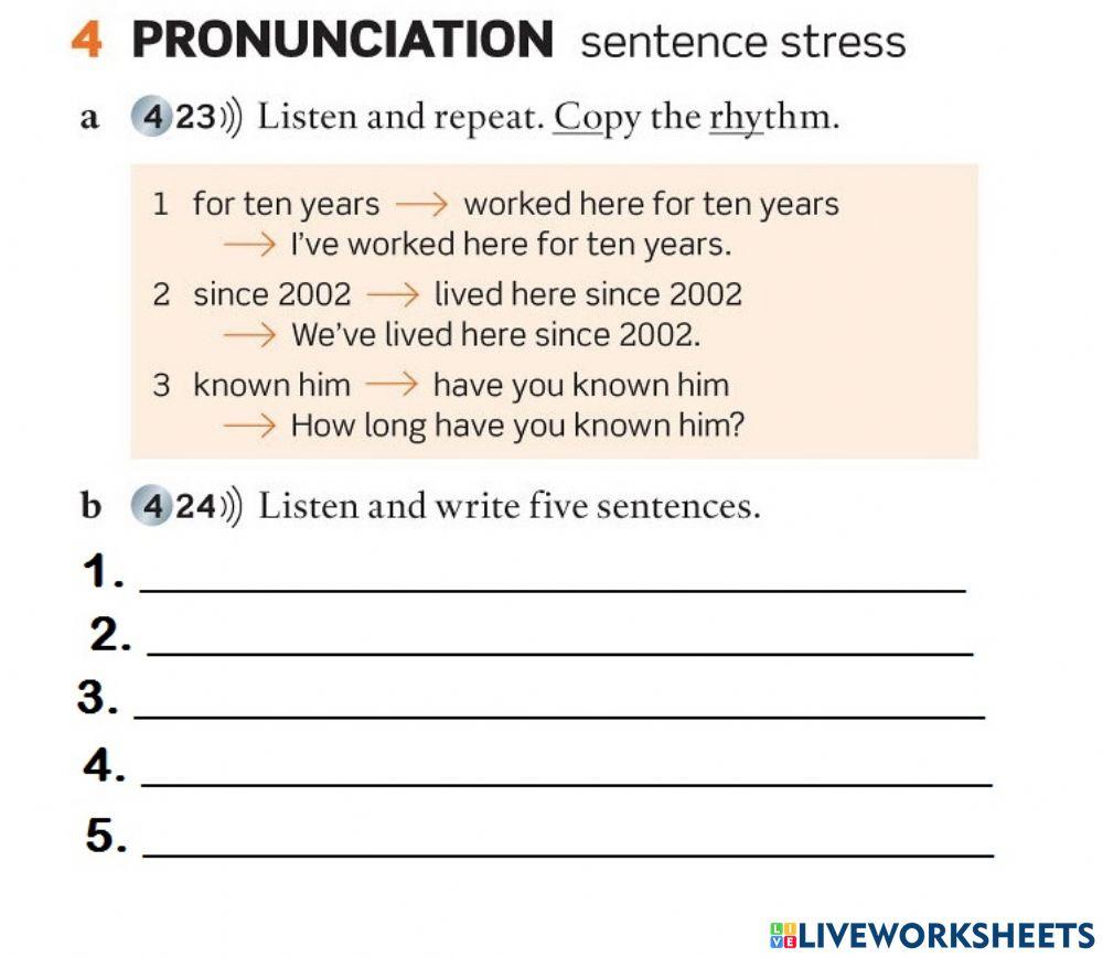 L4. Unit 9B. Pronunciation sentence stress online exercise for | Live ...