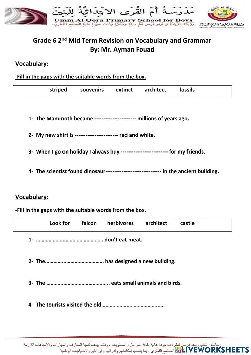 2nd Mid-Term Final Revision worksheet | Live Worksheets