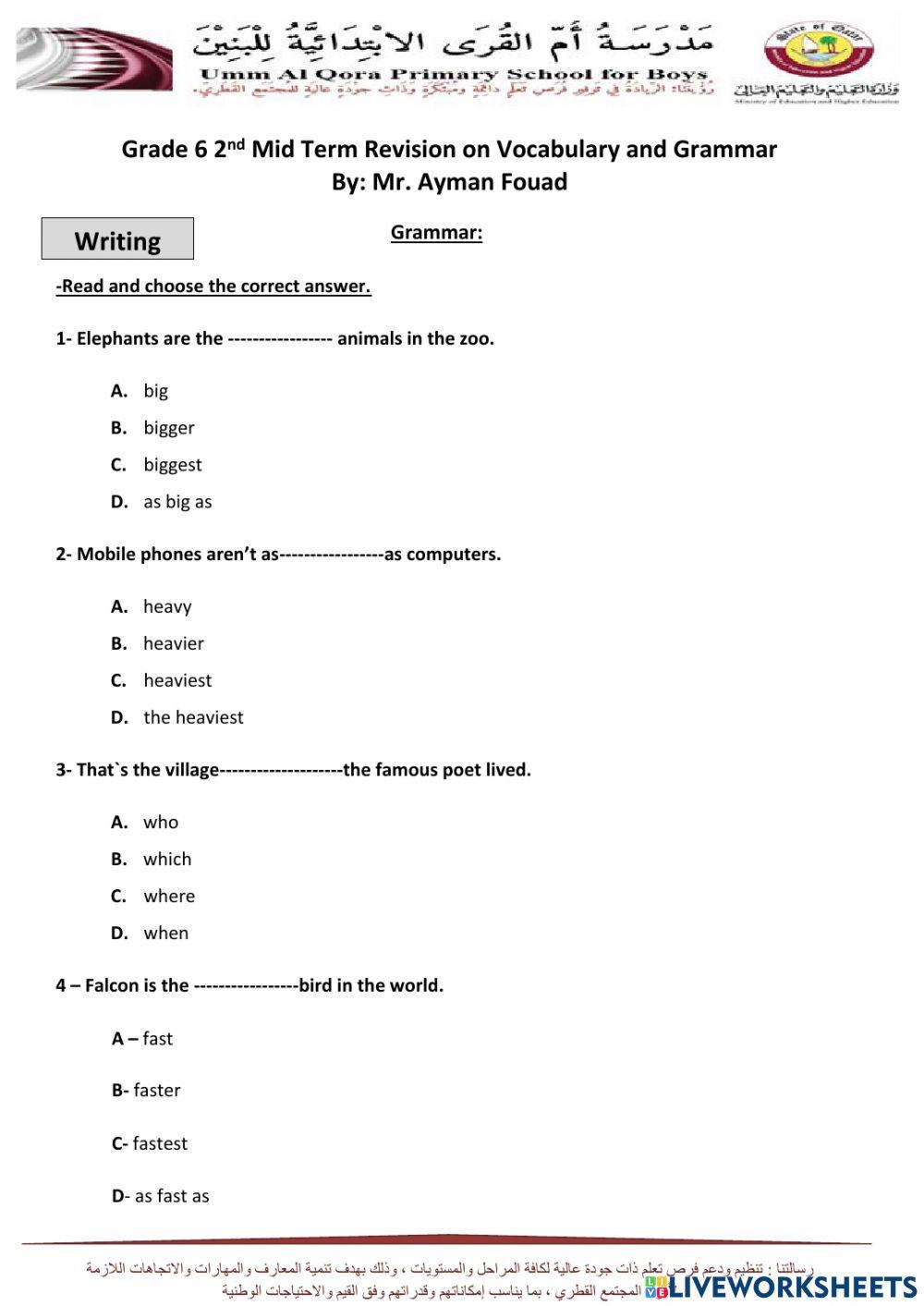 2nd Mid-Term Final Revision worksheet | Live Worksheets