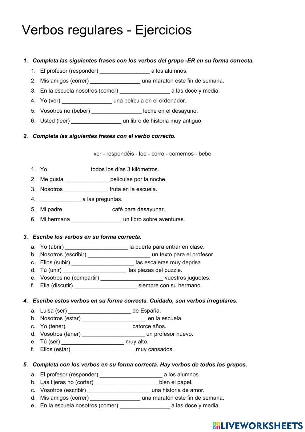 Verbos Regulares Ejercicios Espanol Liveworksheet Porn Sex Picture